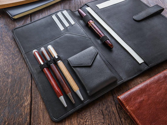 Leather Notebook Cover A5 - Compact - Black Pen Case | Wancher Pen